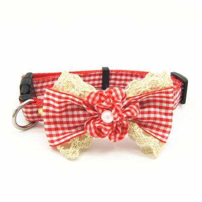 China Hot Selling British Style Adjustable Plaid Pattern Small Medium Dog Bowknot Collar for sale