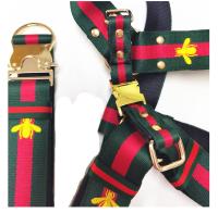China Classic Design Bee Polyester Medium Large Golden Retriever Samoyed Dog Collar Harness Set for sale