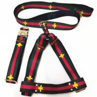 China Classic Design Bee Polyester Medium Large Golden Retriever Samoyed Dog Collar Harness Set for sale