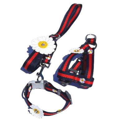 China New Arrivel Luxury Daisy Embroidery Design Classic Dog Leash Set For Small Medium Dog for sale