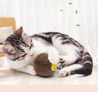 China 100% Recycled Dog Interactive Toys Corrugated Paper Catnip Refillable Cat Scratcher Ball for sale
