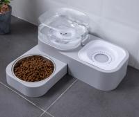 China Pet Feeder Double Bowl Two-in-One Square Drinking Water Automatic Feeder Drinking Dog Rice Bowl Cat Bowl for sale
