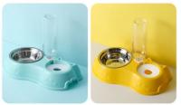 China New Pet Double Bowl Automatic Drinking Pet Food Dog Food Bowl Teddy Golden Retriever Dog Basin for sale