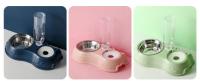 China New Pet Double Bowl Automatic Drinking Pet Food Dog Food Bowl Teddy Golden Retriever Dog Basin for sale