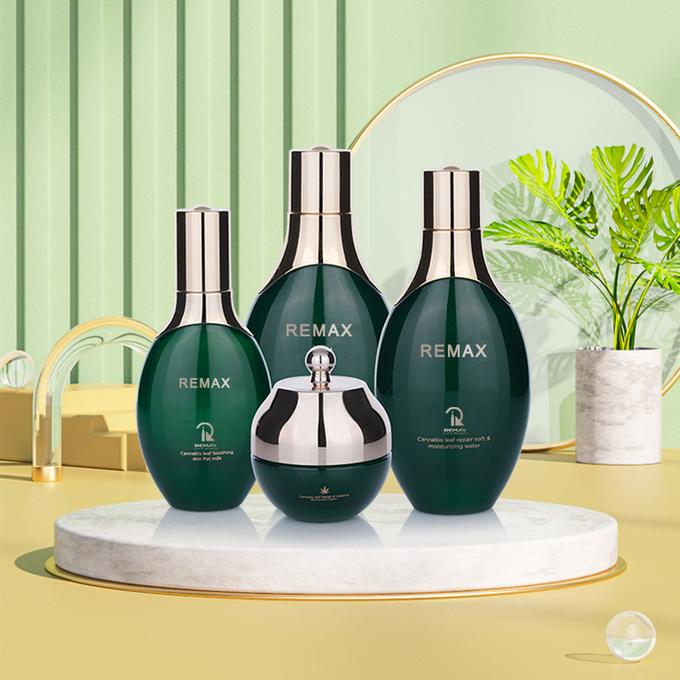 50ml 100ml 120ml Oval Green Glass Cosmetic Bottles Skincare Packaging Set For Skin Care 2