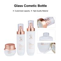 China 50g/100ml/120ml Glass White cylindrical Smooth with white pump for cosmetic packaging bottle for sale