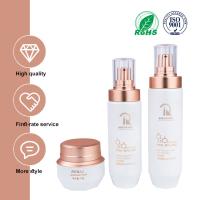 China 50g/100ml/120ml Glass White cylindrical Smooth with white pump for cosmetic packaging bottle for sale
