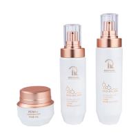 China 50g/100ml/120ml Glass White cylindrical Smooth with white pump for cosmetic packaging bottle for sale