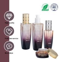 China 40ml/100ml/50g Glass Transparent to purple gradient cylindrical Smooth with white pump for cosmetic packaging bottle for sale