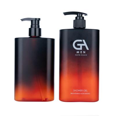 China 350/400ml Black Red Gradient smooth Rectangle with black pump for Shampoo Lotion Bottle for sale