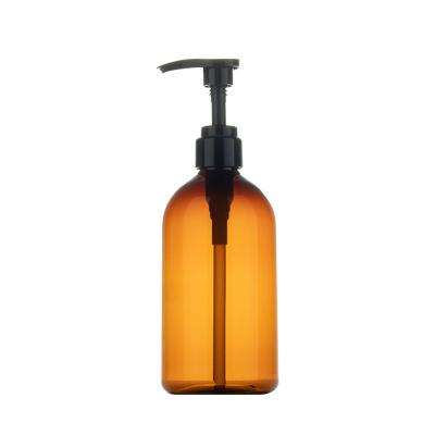 China 500ml Amber cylindrical smooth with black pump for shampoo lotion bottle for sale