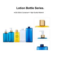 China 225/300/400/500ml Blue/yellow/white plastic Rectangle smooth bottle with white pump for shampoo lotion bottle for sale