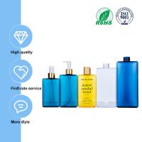 China 225/300/400/500ml Blue/yellow/white plastic Rectangle smooth bottle with white pump for shampoo lotion bottle for sale