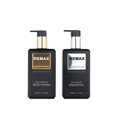 China 300ml black rectangle smooth with black pump for shampoo lotion bottle for sale