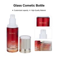China 40ml Luxury Red Gold Gradient Glass Lotion Frosted Cosmetic Bottles With Pump Dispenser for sale