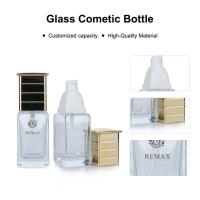 China 50ml Transparent Glass Clear Rectangle Bottle With White Pump For Empty Cosmetic Glass Bottles for sale
