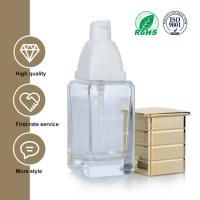 China 50ml Transparent Glass Clear Rectangle Bottle With White Pump For Empty Cosmetic Glass Bottles for sale