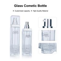 China 100ml 120ml Square Transparent Lotion Bottles Small Glass Containers For Cosmetics for sale