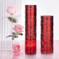 China 100/120ml/60g Glass Red Cylindrical Smooth With White Spray For Cosmetic Packaging Bottle for sale