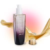 China 40ml/100ml/50g Glass Transparent to purple gradient cylindrical Smooth with white pump for cosmetic packaging bottle for sale