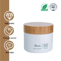China 100ml White Cosmetic Bamboo Bottle Plastic Cream Jar With Bamboo Lid for sale