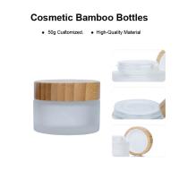 China 50g 61.3mm Cosmetic Bamboo Bottle Cosmetic Glass Jar Sustainable Packaging for sale