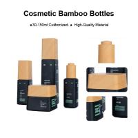 China 125ml Black Glass Skincare Glass Bottles Jars Glass Skin Care Packaging With Bamboo Lids for sale
