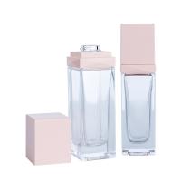 China 30ml Glass Transparent rectangular clear/Frosted bottle with Pink cap for empty Foundation Bottle for sale