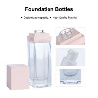 China 30ml Glass Transparent rectangular clear/Frosted bottle with Pink cap for empty Foundation Bottle for sale