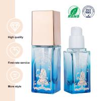 China 30ml Glass blue transparent clear rectangle bottle with white pump for empty Foundation Bottle for sale