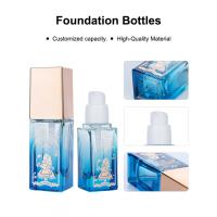 China 30ml Glass blue transparent clear rectangle bottle with white pump for empty Foundation Bottle for sale