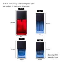China Luxurious Blue Frosted Glass Foundation Empty Bottle With Pink And Purple Caps for sale