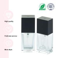 China 30ml Square Foundation Bottle Empty Clear Glass With Black Plastic Cap for sale