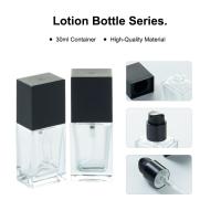 China 30ml Square Foundation Bottle Empty Clear Glass With Black Plastic Cap for sale