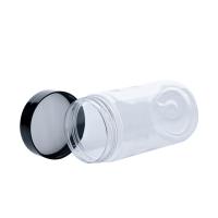 China 60ml 120ml 150ml Cylindrical Transparent Plastic Cream Jars With Black Lids for sale