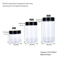 China 60ml 120ml 150ml Cylindrical Transparent Plastic Cream Jars With Black Lids for sale