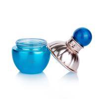 China 50ml Cylindrical Blue Frosted Glass Bottle With Golden Lid For Empty Cream Jar for sale