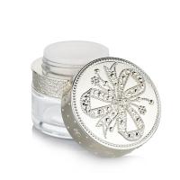 China 35g Cylinder Glass Container Transparent Glass Round Cream Jar With Gold Embossed Lid for sale