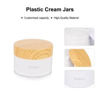China 120ml cylindrical white Smooth Plastic Bottle With bamboo Lid For Empty Cream Jar for sale