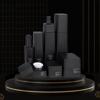 China Luxury Glass Cosmetic Packaging Bottle Skincare Set Matt Black 30ml 100ml 125ml 50g for sale