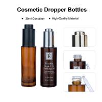 China 30ml Brown/Amber Glass Clear Cylindrical Bottle With Silver/Bamboo/Black Drop For Empty Cosmetic Glass Bottles for sale
