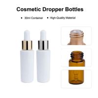 China 30ml White Cylindrical Smooth Glass Bottle With Golden/Silver Drop For Empty Dropper Bottle for sale