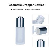 China 30ml White Cylindrical Frosted Glass Bottle With Silver Dropper For Empty Dropper Bottle for sale