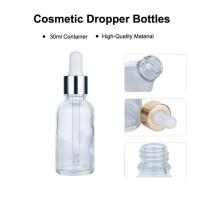 China 10/40ml Transparent Cylindrical Clear Glass Bottle With Golden/Silver Drop For Empty Dropper Bottle for sale