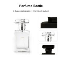 China 50ml Transparent/Black Glass Clear/Smooth Rectangle Bottle With Transparent/Black Lid For Cosmetic Glass Bottles for sale