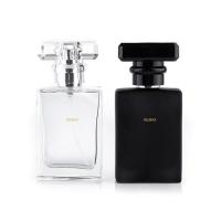 China 50ml Transparent/Black Glass Clear/Smooth Rectangle Bottle With Transparent/Black Lid For Cosmetic Glass Bottles for sale