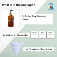 China 500ml Amber Glass cylindrical smooth with black pump for shampoo lotion bottle for sale