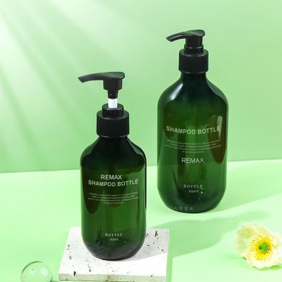 China 200/300/500ml Green/Amber cylindrical smooth with black pump for shampoo lotion bottle for sale