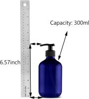 China 300ml Plastic Blue cylindrical smooth Bottle with black pump for shampoo lotion bottle for sale