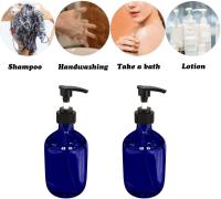 China 300ml Plastic Blue cylindrical smooth Bottle with black pump for shampoo lotion bottle for sale